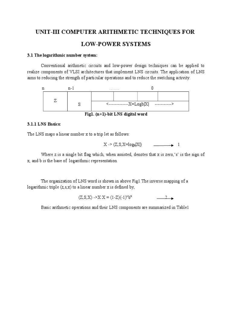 Unit-Iii Computer Arithmetic Techniques For Low-Power Systems | PDF ...