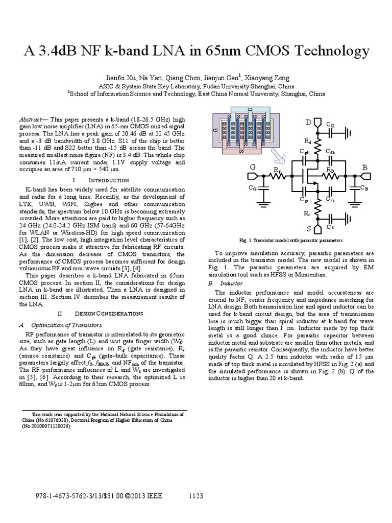A 3.4dB NF K-Band LNA in 65nm CMOS Technology | PDF | Inductor | Cmos