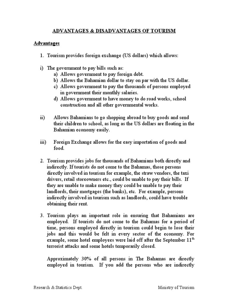 Advantages Disadvantages of Tourism | PDF | The Bahamas | Tourism
