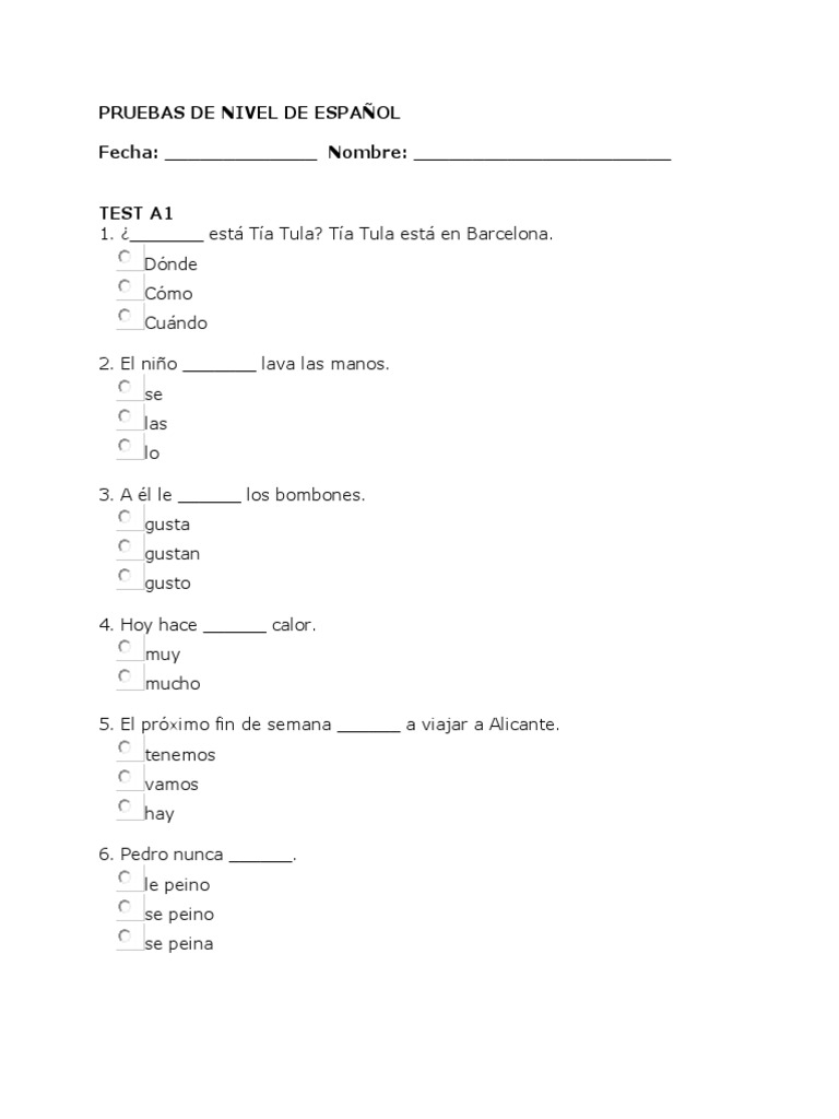 Pruebas de Nivel de Español | PDF
