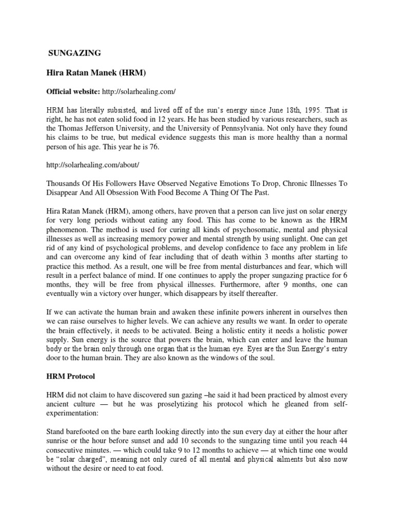 Sungazing Protocol: How to Practice Hira Ratan Manek's Sun Energy ...