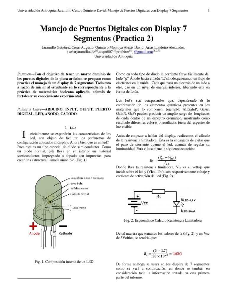 Practica 2 - Display 7 Segmentos | PDF | Diodo emisor de luz | Arduino