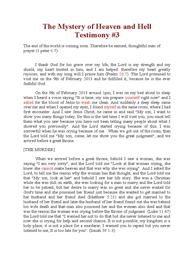 The Mystery of Heaven and Hell - Testimony 3 | PDF | Gabriel | Mythology