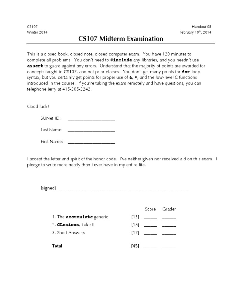 05 CS107 Midterm Winter 2014 | PDF | String (Computer Science) | Array Data Structure