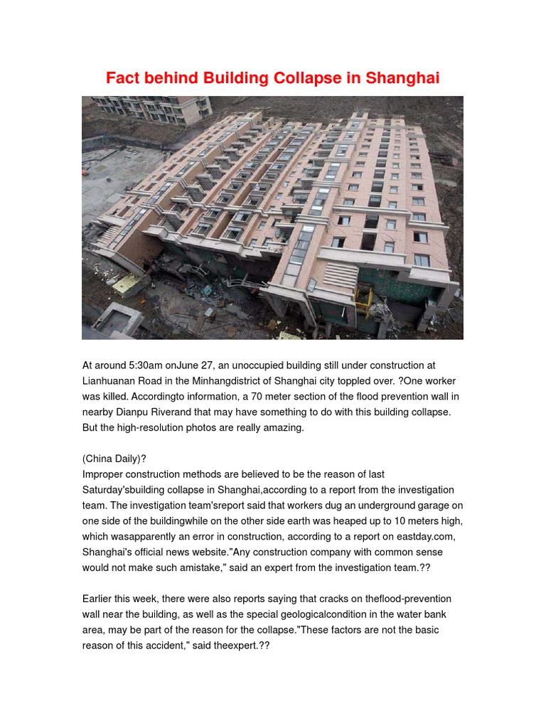 Fact Behind Building Collapse in Shanghai S | PDF | Deep Foundation ...