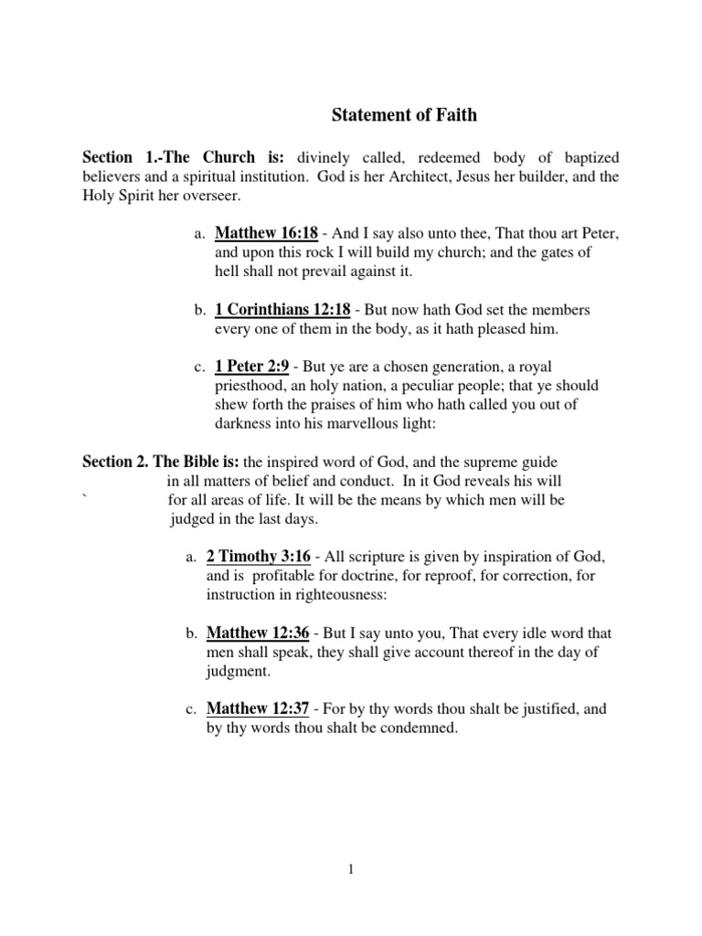 Statement of Faith | Download Free PDF | Baptism | Last Judgment