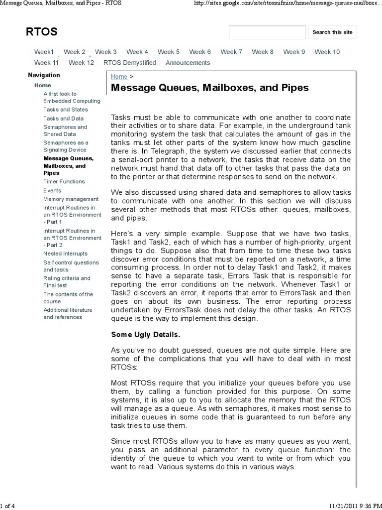 Message Queues, Mailboxes, and Pipes - RTOS | PDF | Queue (Abstract Data Type) | Computer Network