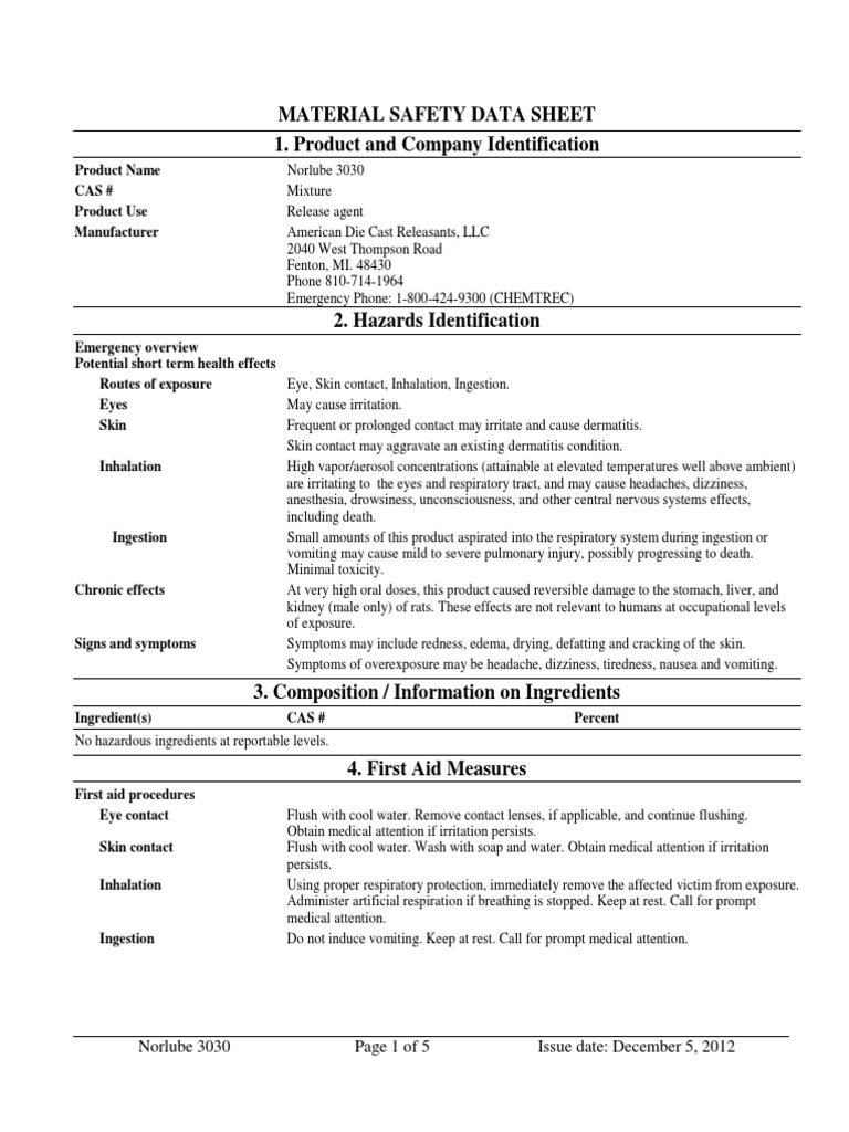 Norlube 3030 MSDS | PDF | Dangerous Goods | Superfund