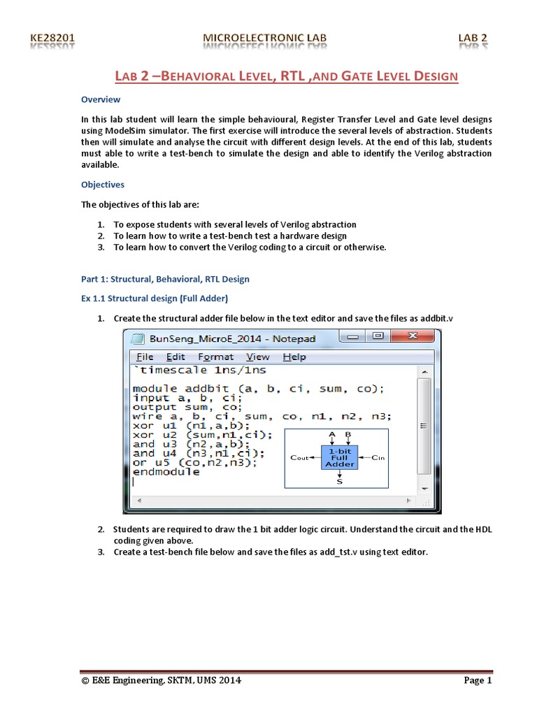 Lab 2 - Behavioral Level, RTL, and Gate Level Design | PDF | Hardware ...