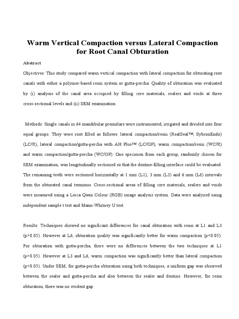 Warm Vertical Compaction Versus Lateral Compaction For Root Canal ...