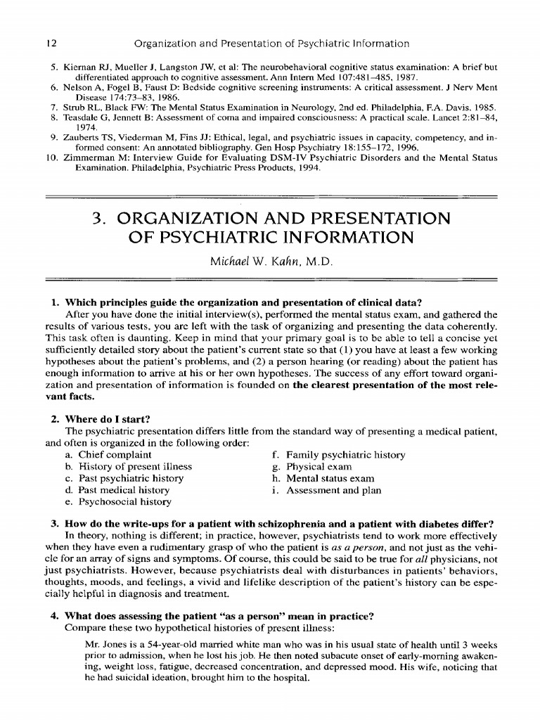 Organization and Presentation of Psychiatric Information | PDF | Mania ...