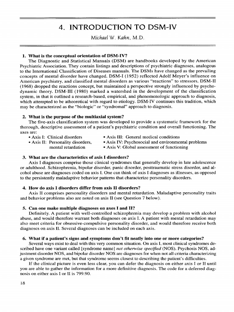 An Introduction to the Multiaxial Diagnostic System of the DSM-IV ...