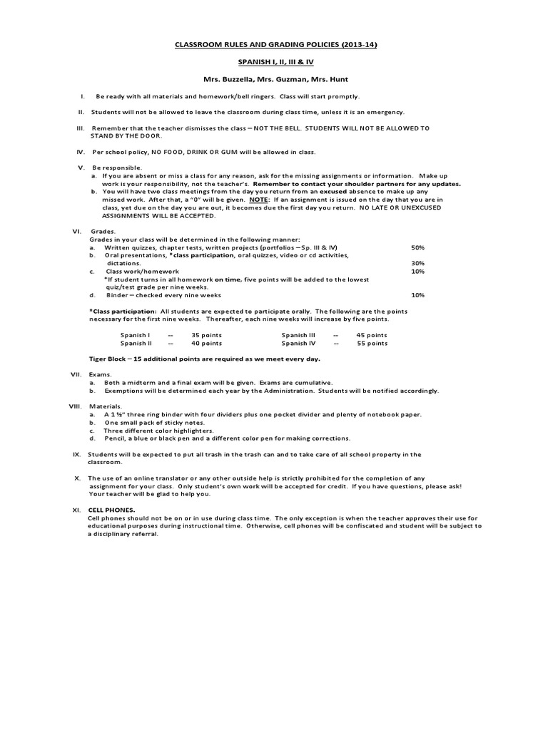 Classroom Rules and Grading Policies 2013-14 Web Page | PDF | Homework ...