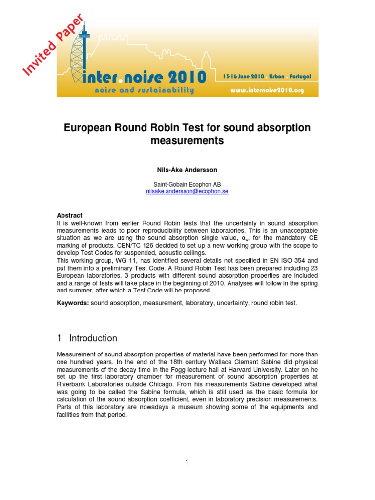 European Round Robin Test for Sound Absorption | PDF | International ...