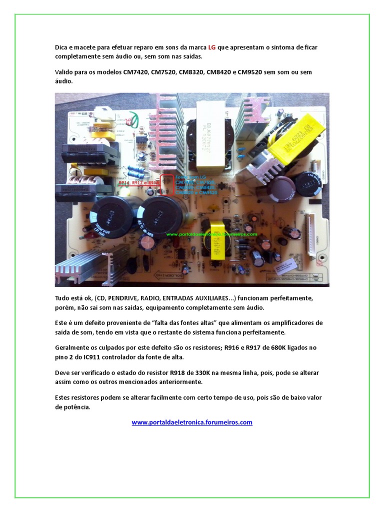 Som LG CM7420, CM7520, CM8320, CM8420 e CM9520 Sem Audio Ou Sem Som | PDF