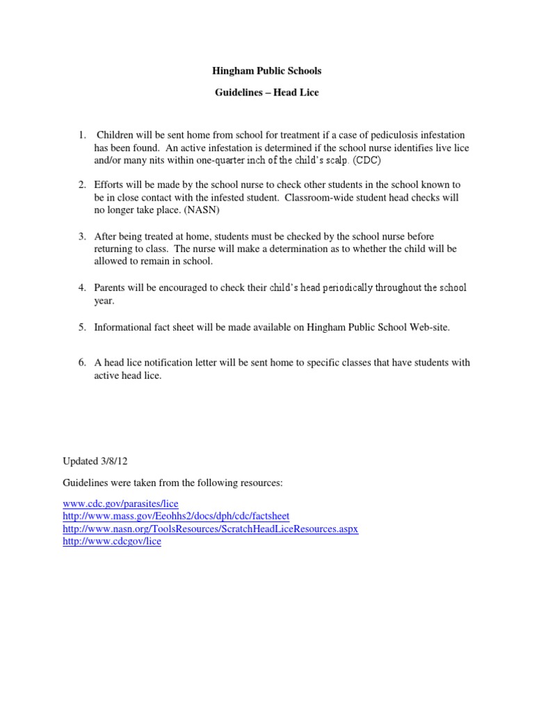 Hingham Schools Head Lice Guidelines | PDF