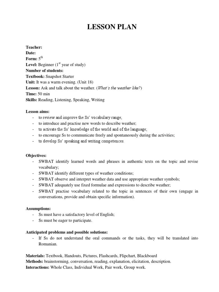 Lesson Plan Weather | PDF