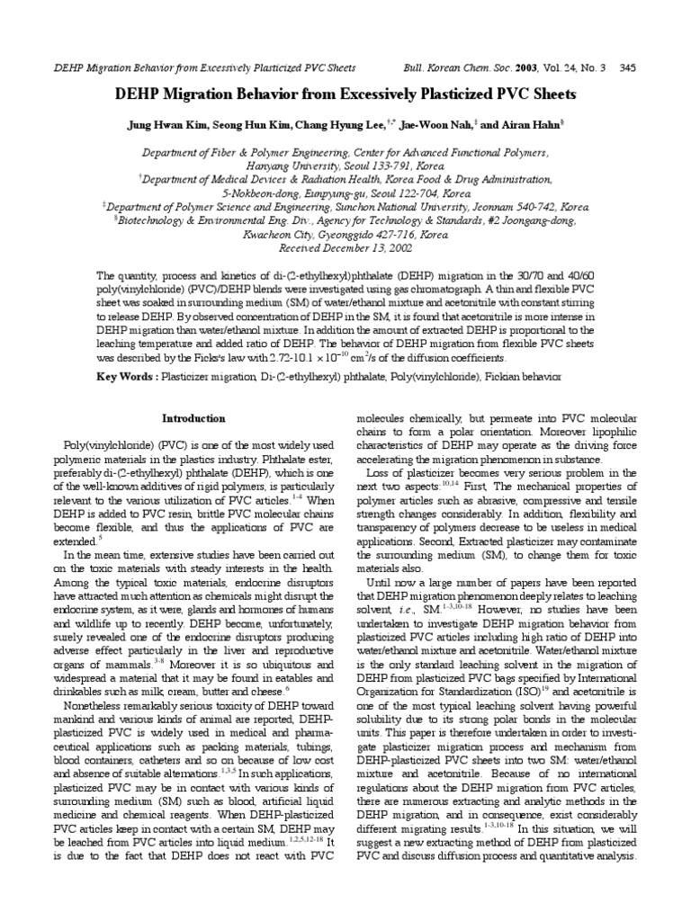 DEHP Migration Behavior From Excessively Plasticized PVC Sheets | PDF ...