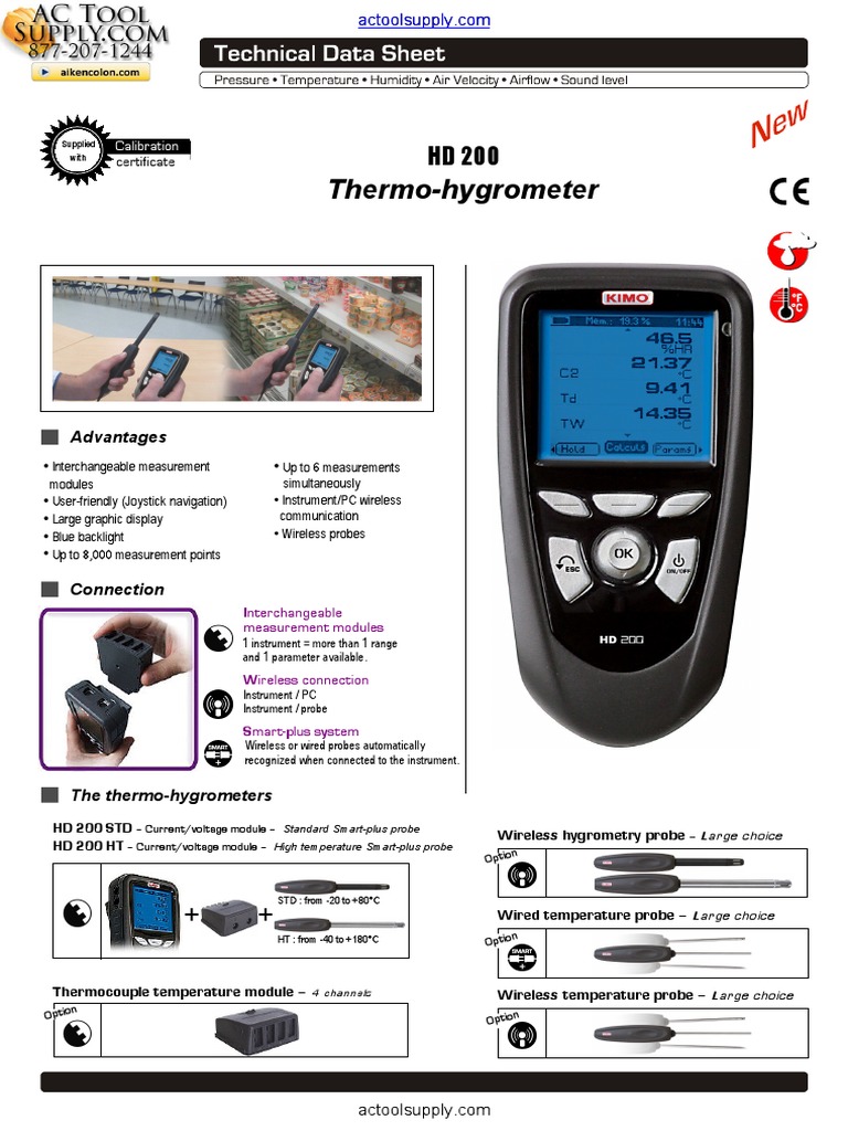 Kimo HD200 Thermo Hygrometer Datasheet | PDF | Thermocouple ...