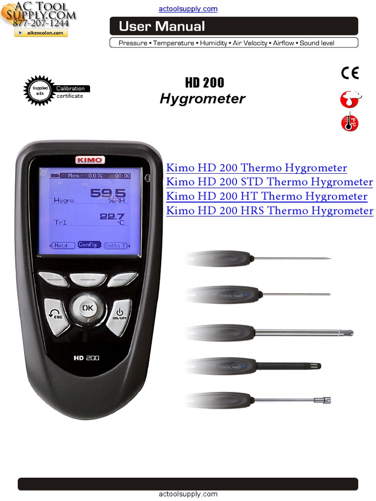 Kimo HD200 Thermo Hygrometer Manual | PDF | Meteorology | Thermodynamics