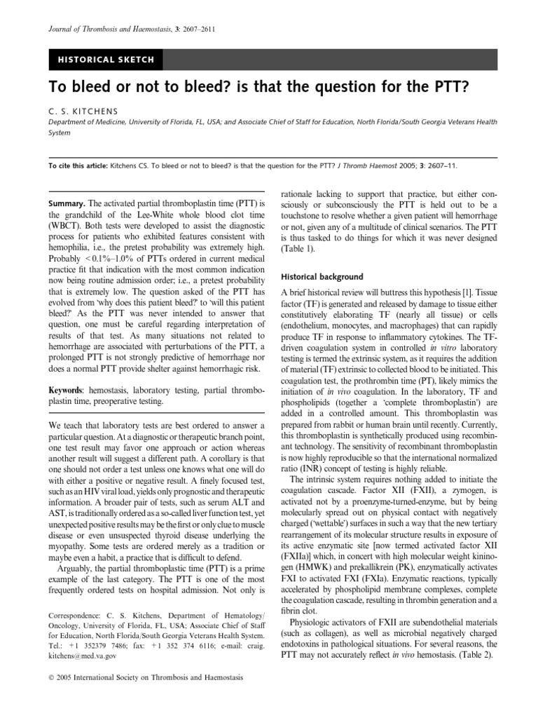 Understanding PTT: Historical Insights | PDF | Coagulation | Bleeding