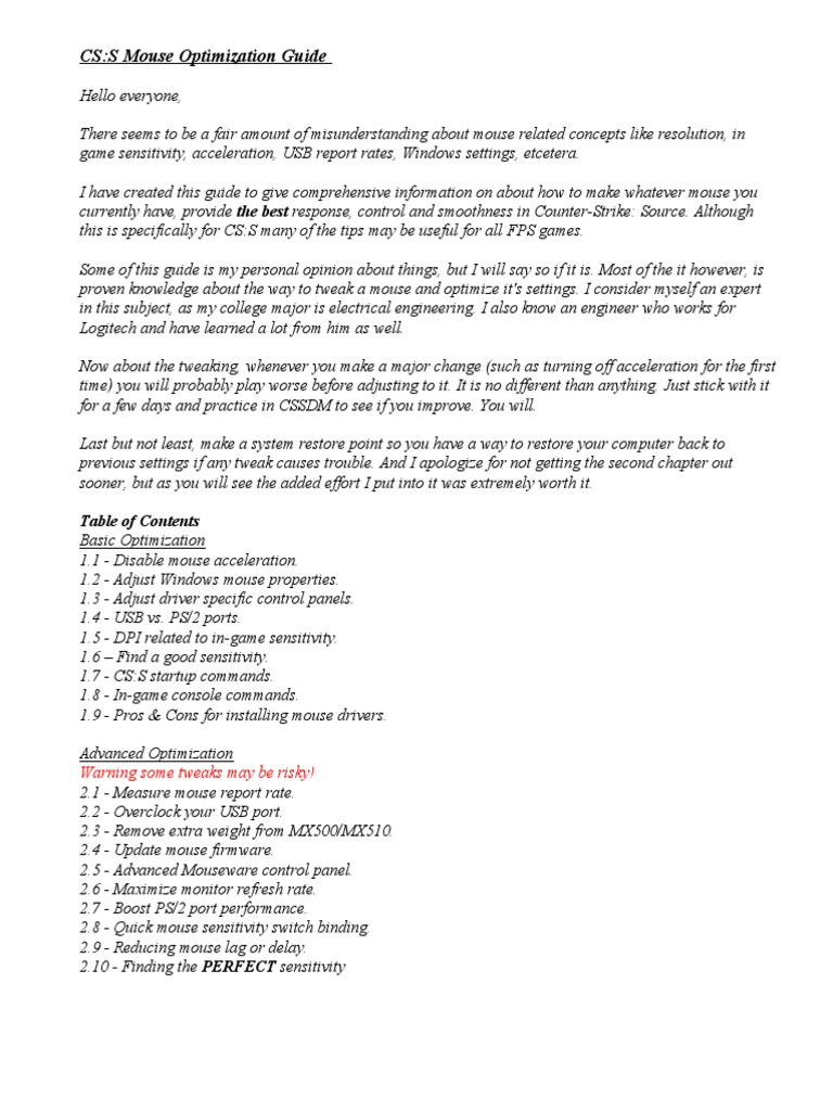 CS Mouse Optimization Guide | PDF | Usb | Human–Computer Interaction