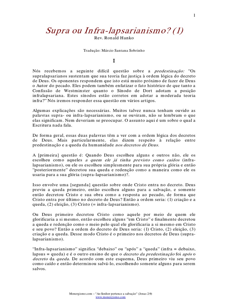 Supra Ou Infra-Lapsiaranismo | PDF | Predestinação | Deus