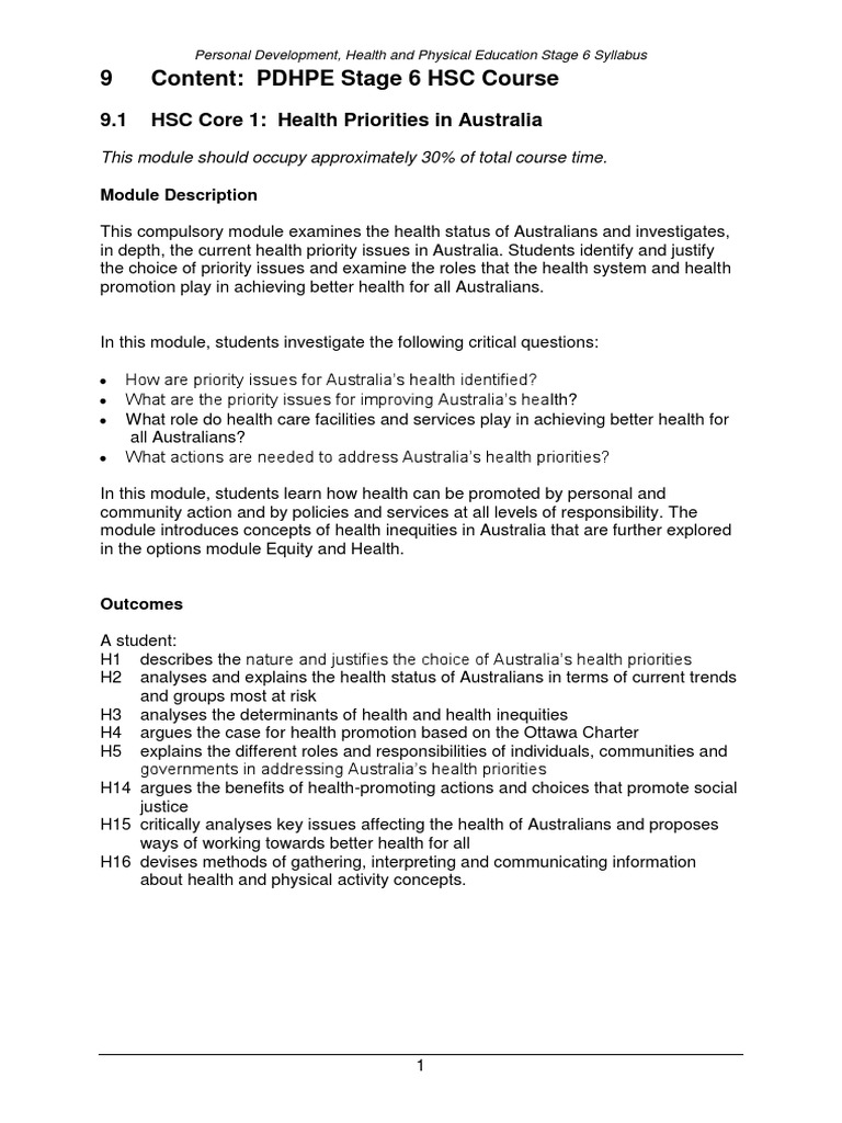 Pdhpe HSC Syllabus | PDF | Health Equity | Health Promotion