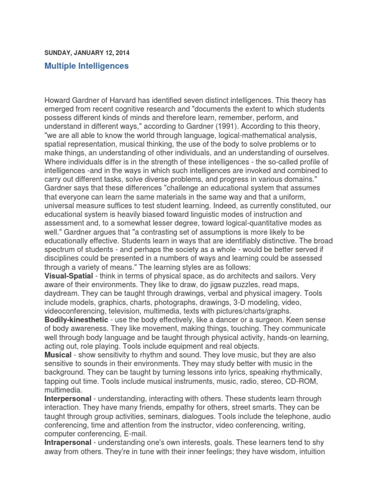Understanding Learning Styles: A Review of Howard Gardner's Theory of ...