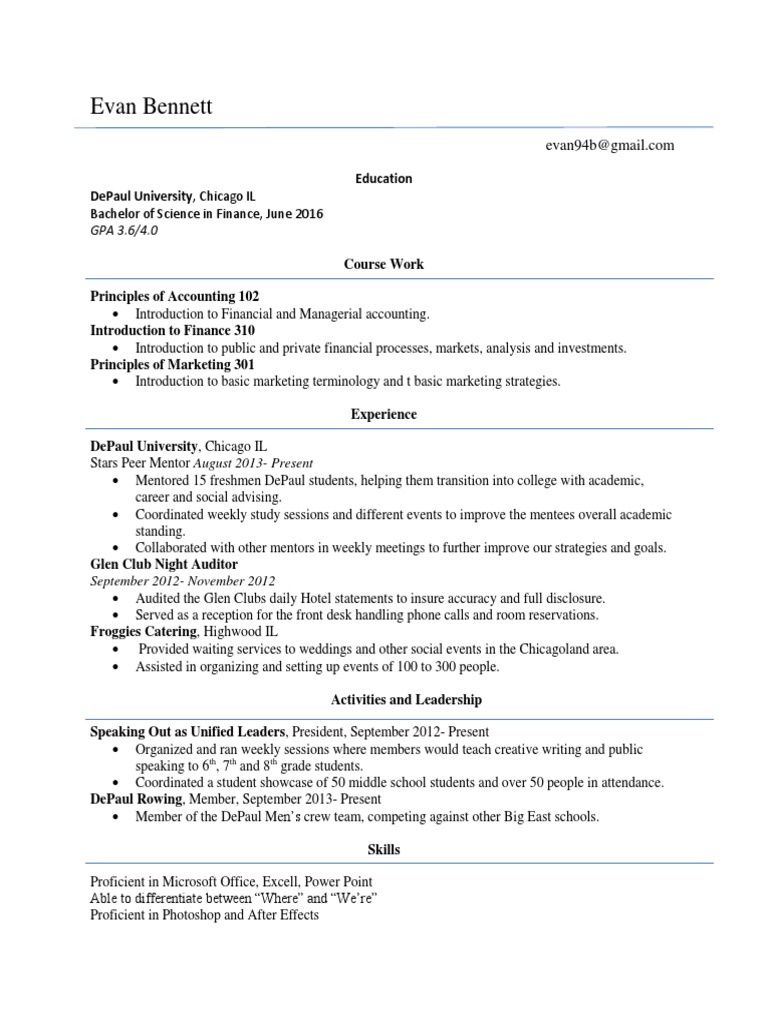 Evan Bennett's Finance Resume | PDF