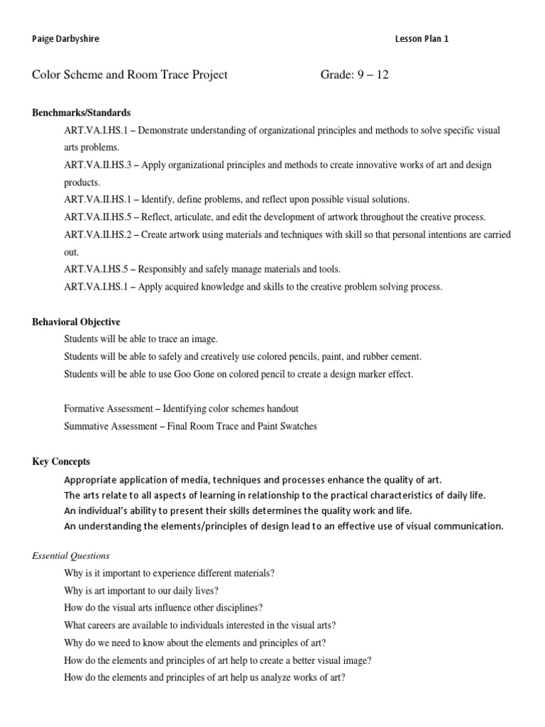 Color Scheme Room Trace Lesson Plan | PDF | Design | Educational Assessment