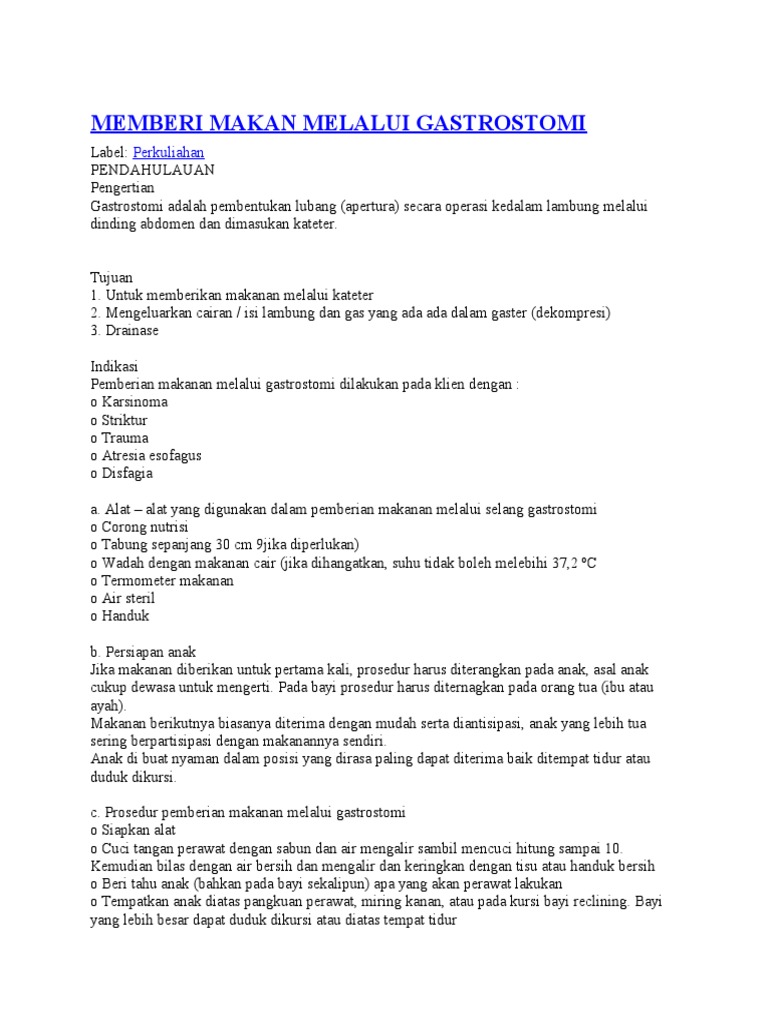 Memberi Makan Melalui Gastrostomi | PDF