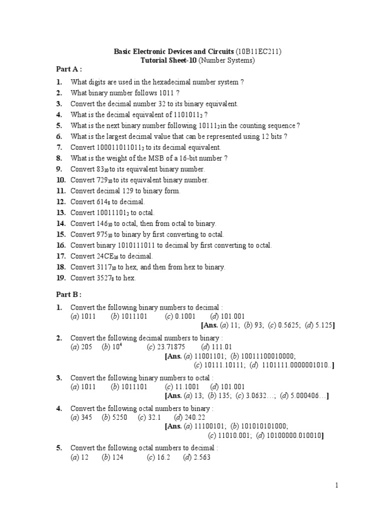 Tutorial Sheet - 10 (Number Systems) | PDF | Decimal | Numbers