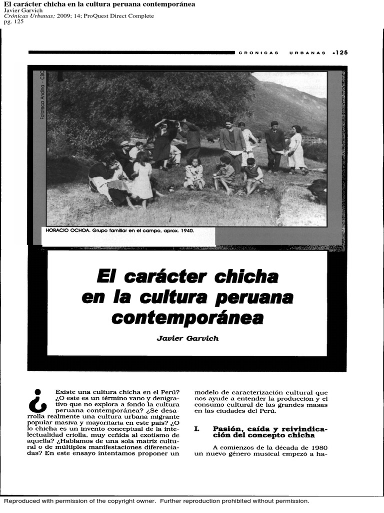 GARVICH, Javier. El Caracter Chicha en La Cultura Peruana Contemporanea ...