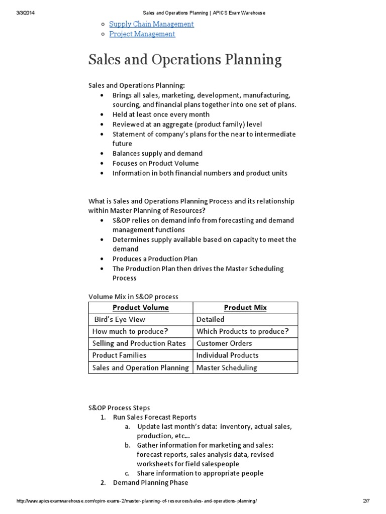 APICS Sales and Operations Planning Overview | PDF | Inventory | Sales