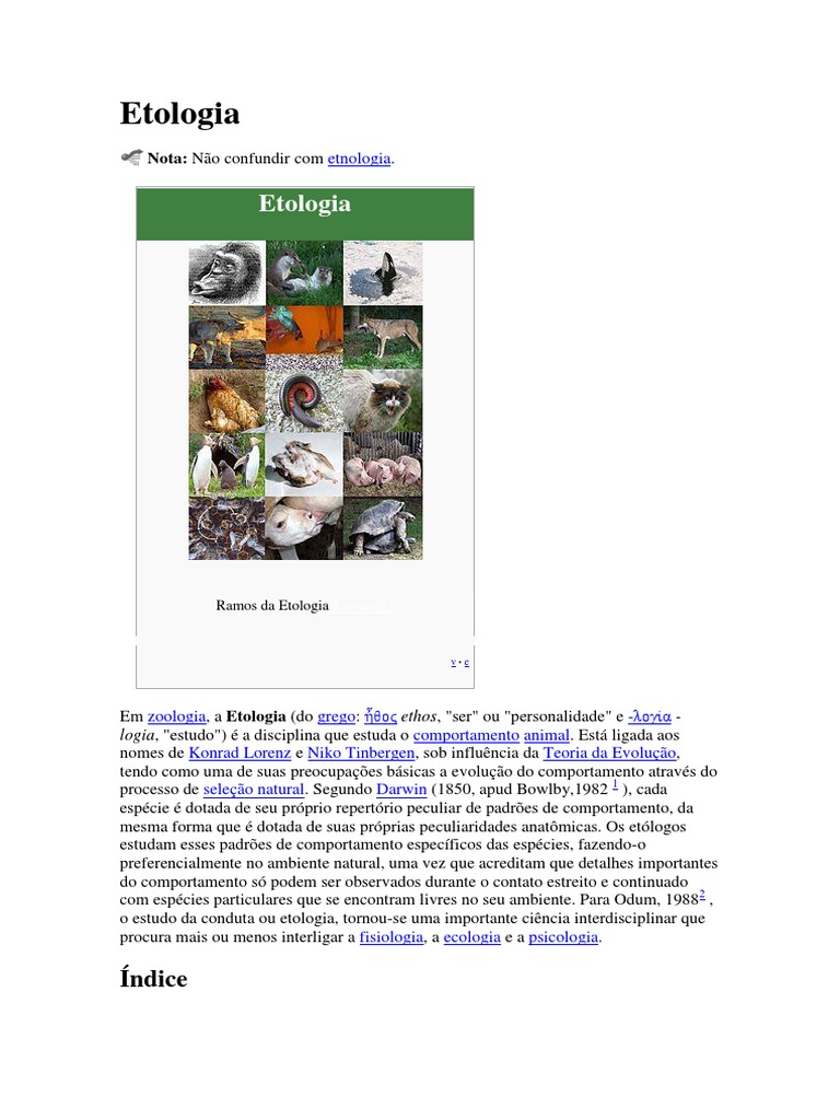 Uma Introdução à Etologia: Estudo do Comportamento Animal | PDF ...