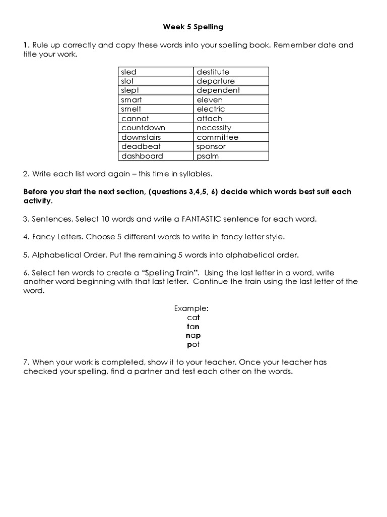 Week 5 Spelling Activities Guide | PDF