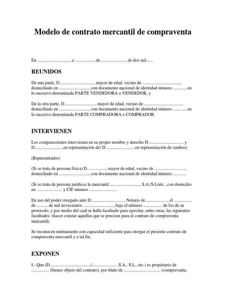 1 Modelo De Contrato Mercantil De Compraventa Derecho Privado