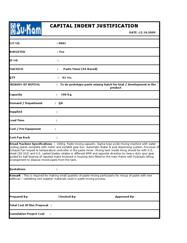 Capital Indent Justification | PDF | Mechanical Engineering ...