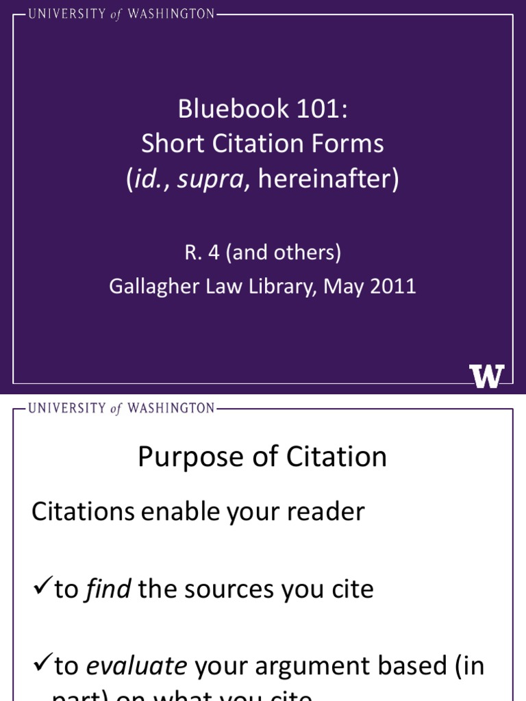 Bluebook 101: Short Citation Forms (id., supra, hereinafter | PDF ...
