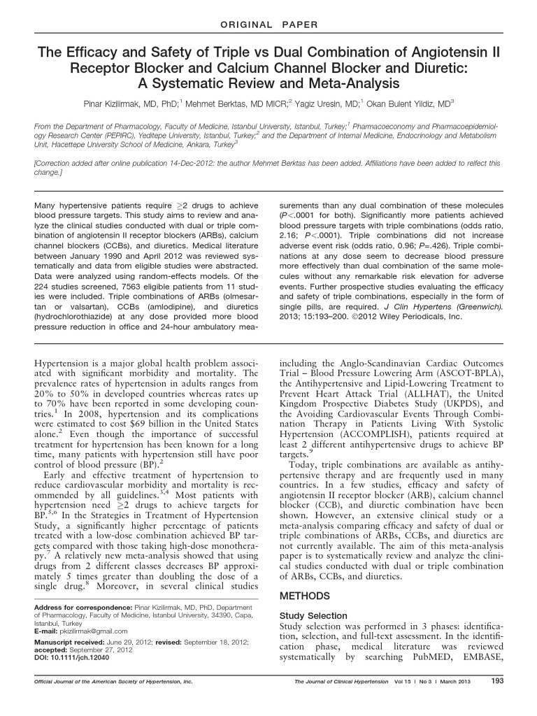 The Efficacy and Safety of Triple Vs Dual Combination of ARB, CCB, and ...