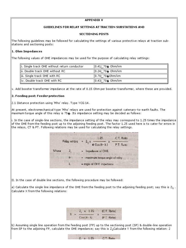 APPENDIX V GUIDELINES FOR RELAY SETTINGS AT TRACTION SUBSTATIONS AND ...