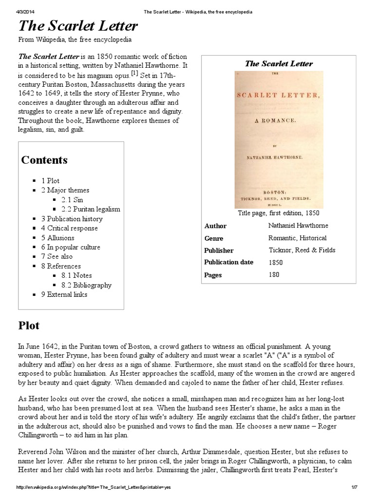 The Scarlet Letter - Wikipedia, The Free Encyclopedia PDF | PDF | The ...