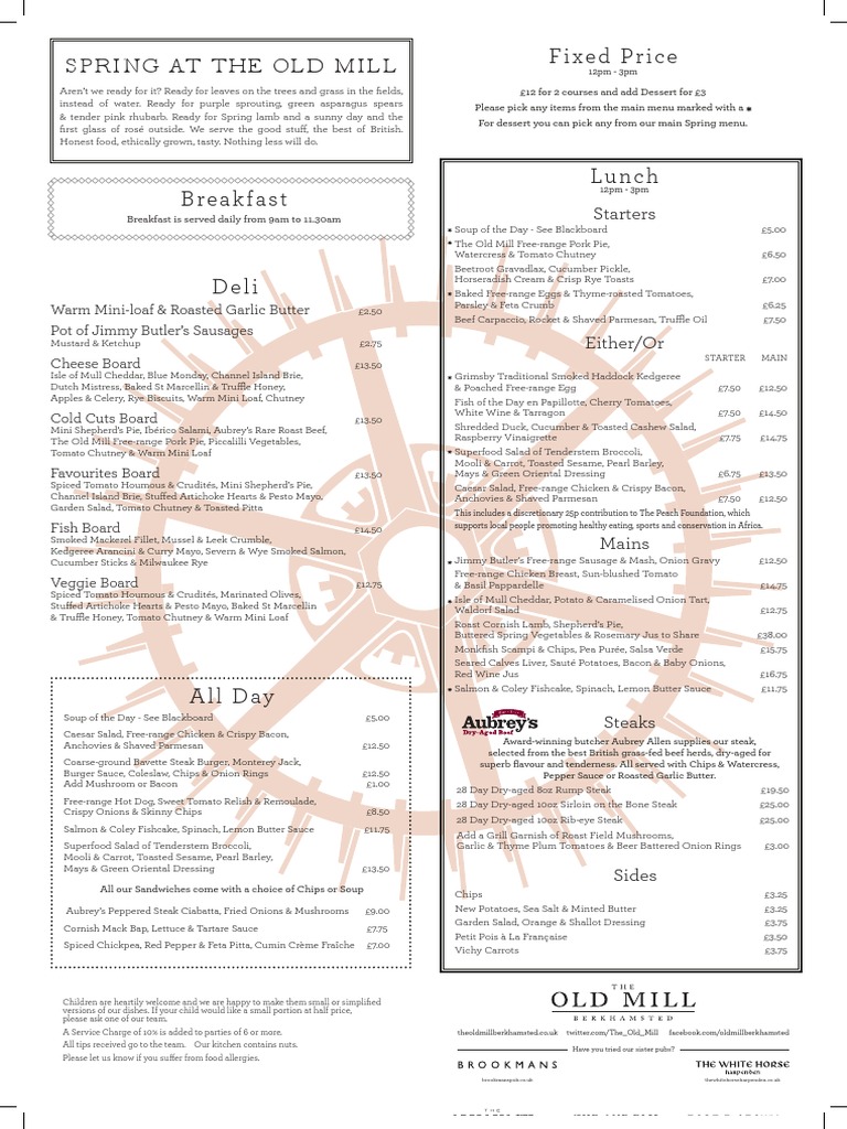 Old Mill Spring 2014 ALL DAY Menu | PDF | Salad | Cooking