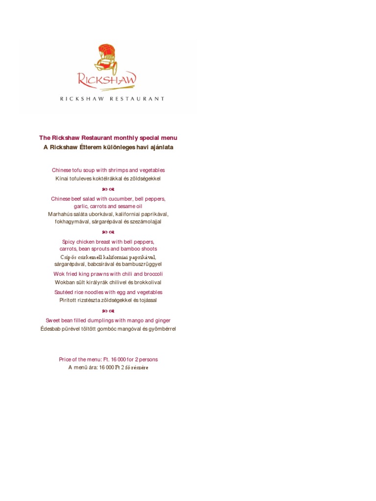 New Menu For The Rickshaw Restaurant | PDF
