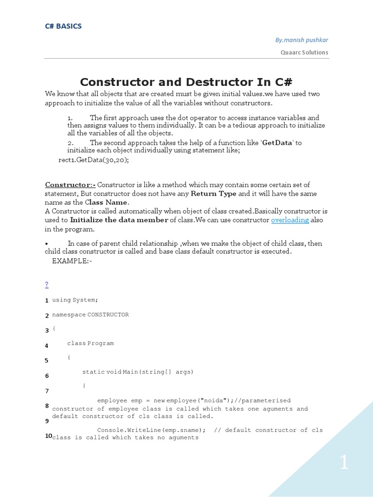 Constructor And Destructor In C Constructor Object Oriented