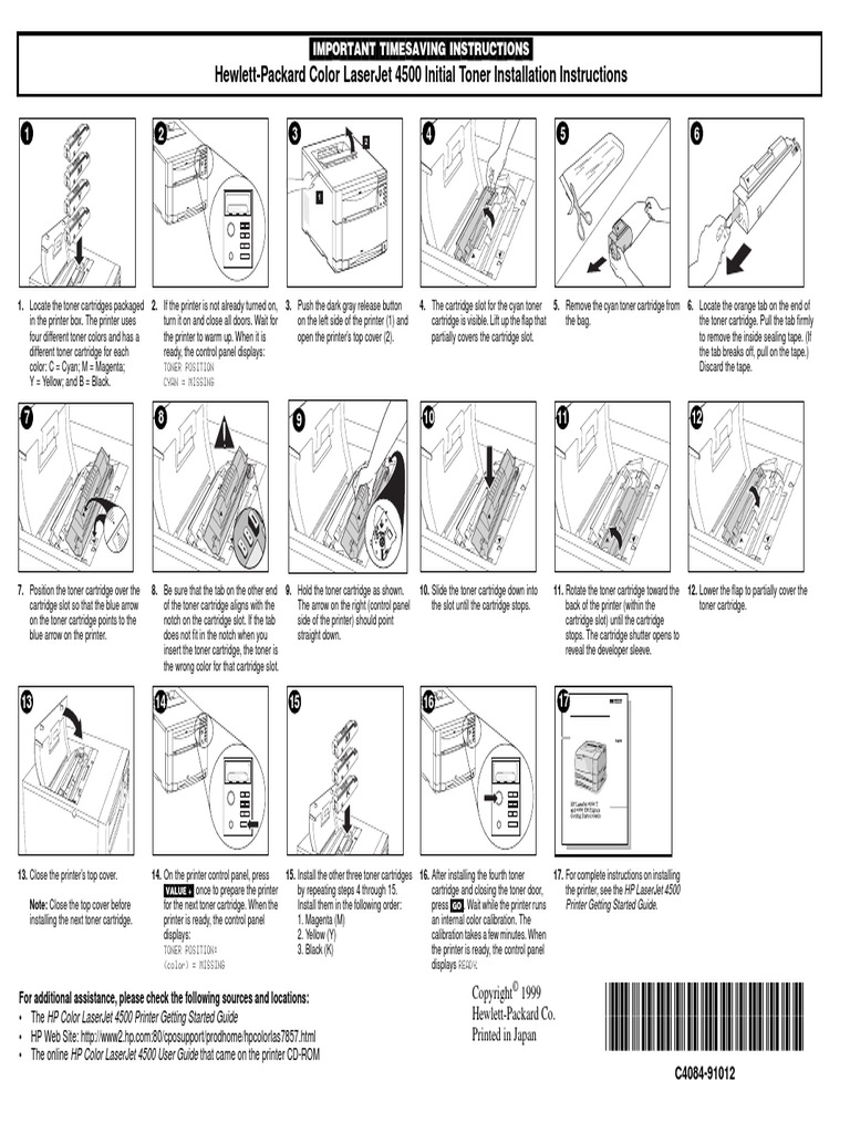 HP Color LaserJet 4500 Initial Toner Installation Instructions | PDF ...