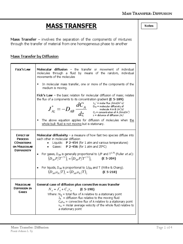 Mass Transfer | PDF | Diffusion | Mathematical Physics
