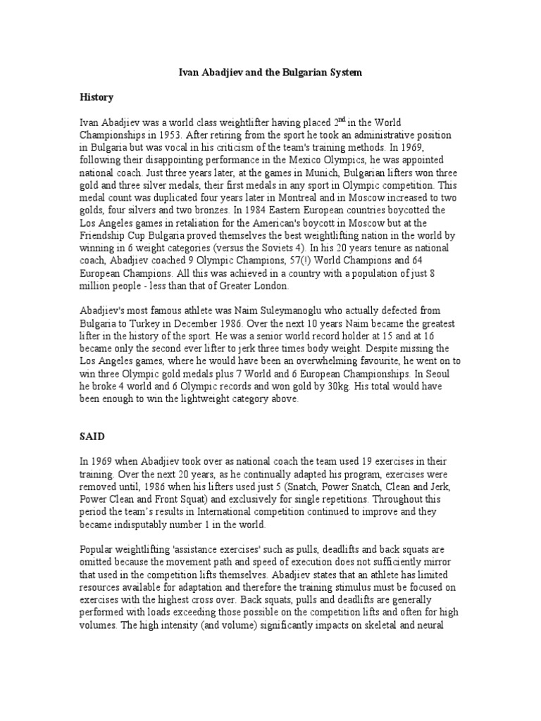 Ivan Abadjiev and The Bulgarian System History | PDF | Athletic Sports ...