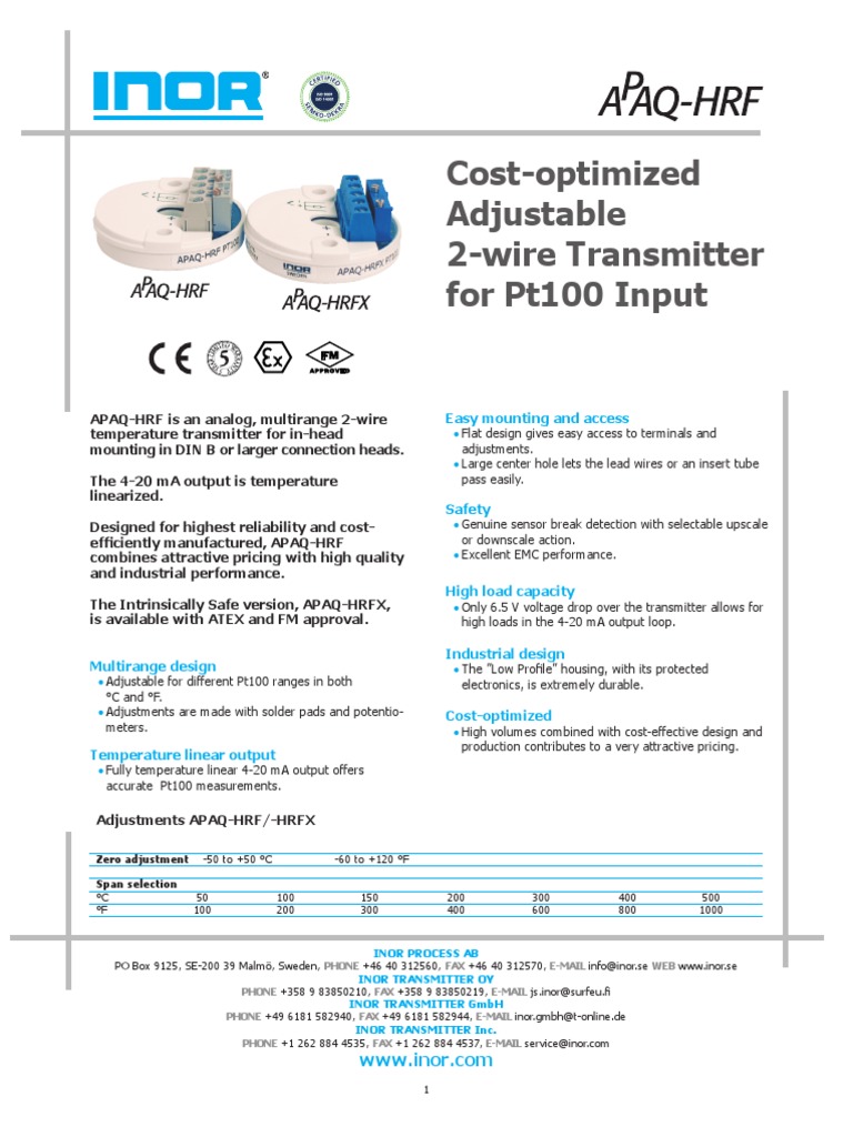 Cost-Optimized Adjustable 2-Wire Transmitter For Pt100 Input | PDF ...